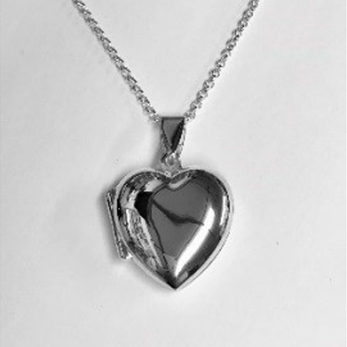 Plain sterling silver heart locket on a silver chain - AhDors